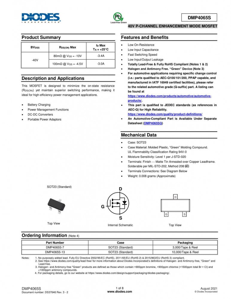 DMP4065S-7 datasheet page 1