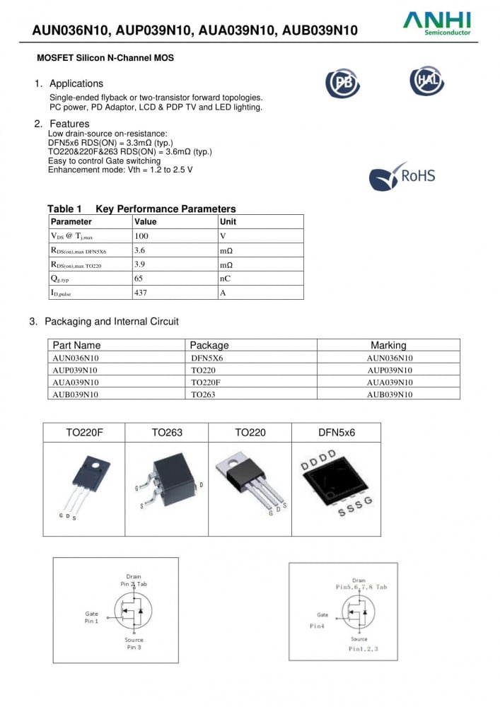 AUA039N10 datasheet page 1