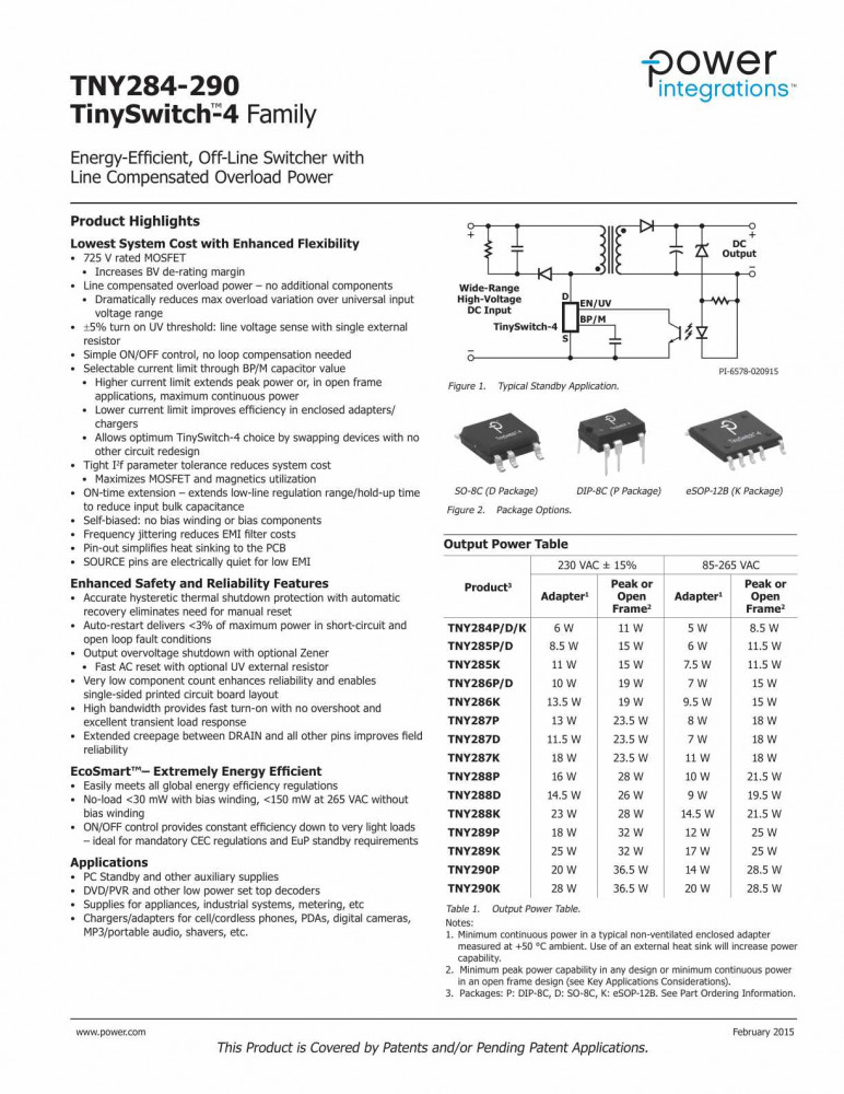 TNY286DG datasheet page 1