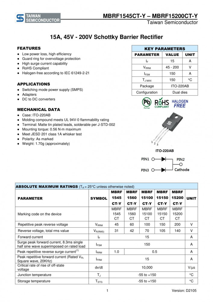 MBRF1545CT-Y datasheet page 1
