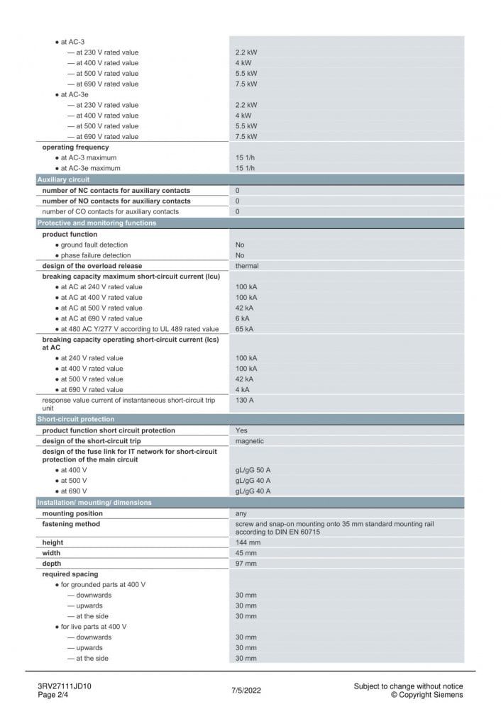 3RV27111JD10 datasheet page 2