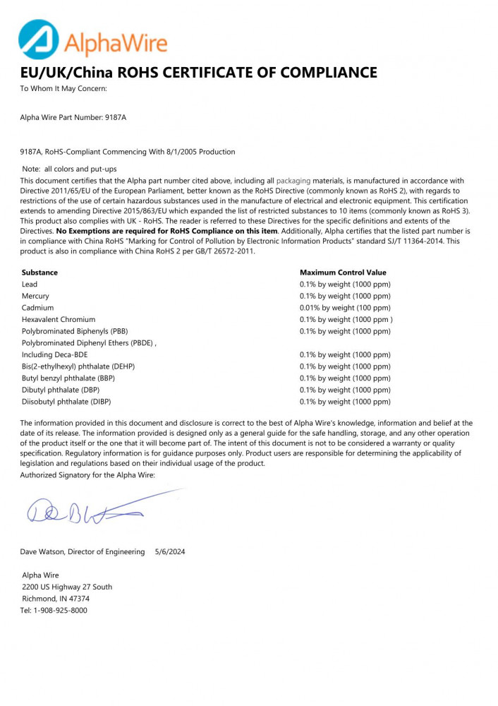 Alpha Wire 9187A technical document page 3