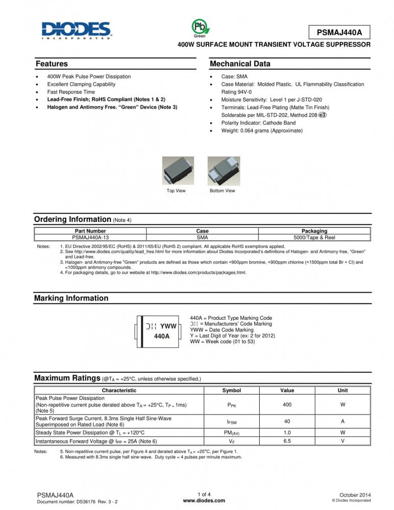 PSMAJ440A-13 datasheet page 1