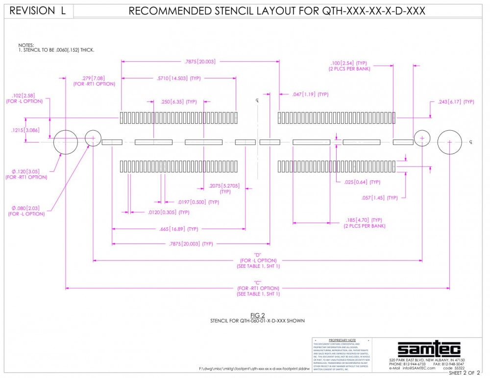 Samtec QTH series recommended stencil layout