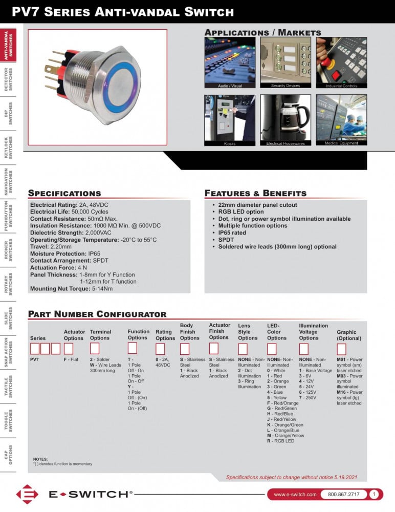 PV7 series datasheet page 1