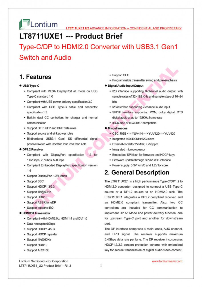 LT8711UXE1 technical document page 1