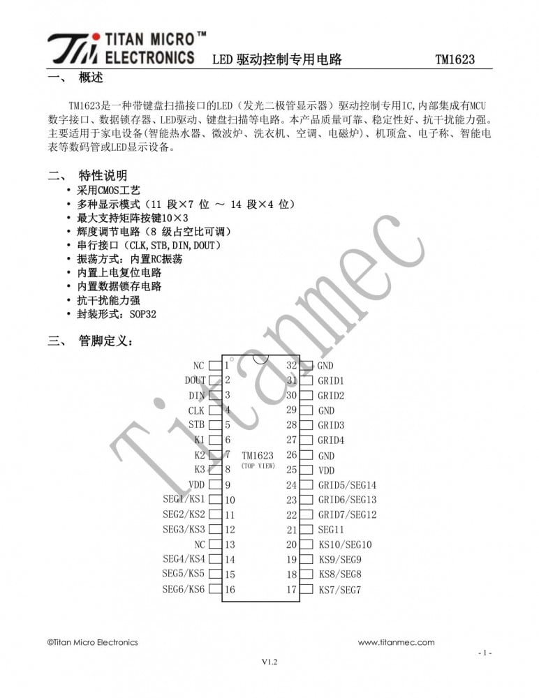 TM1623 datasheet page 1