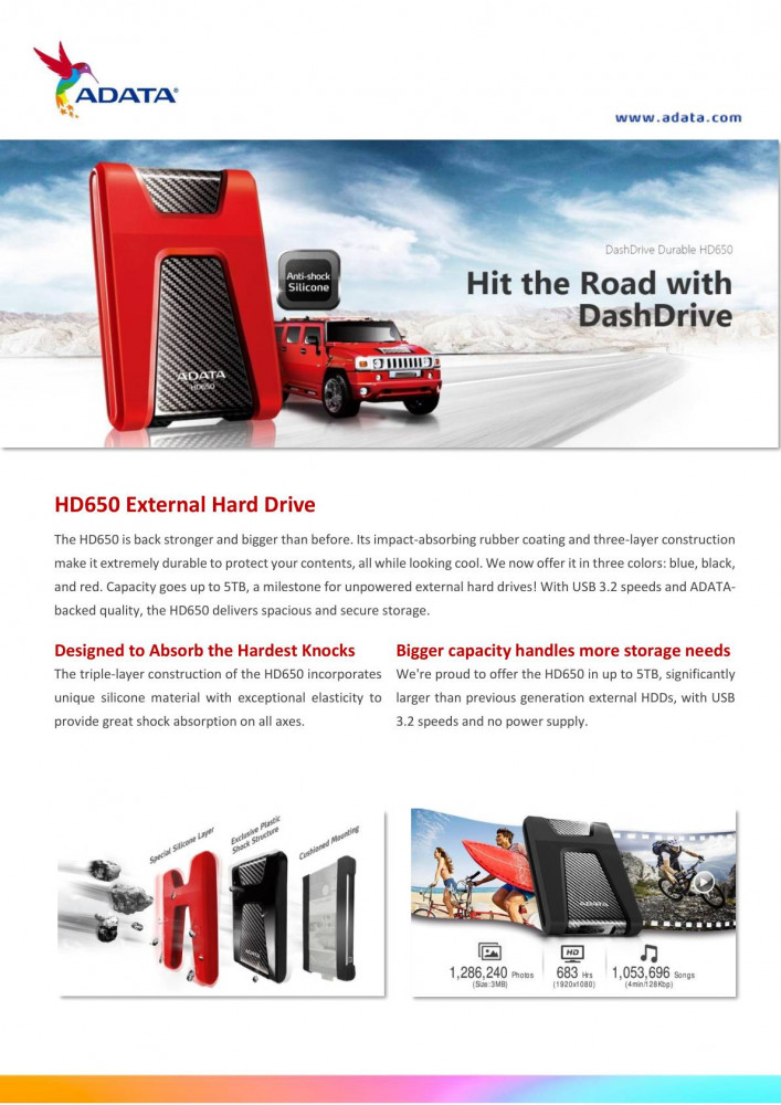 ADATA HD650 product documentation page 1