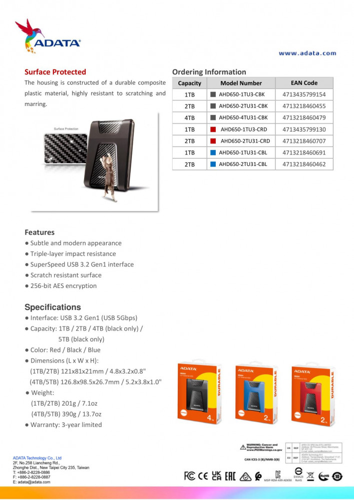 ADATA HD650 product documentation page 2
