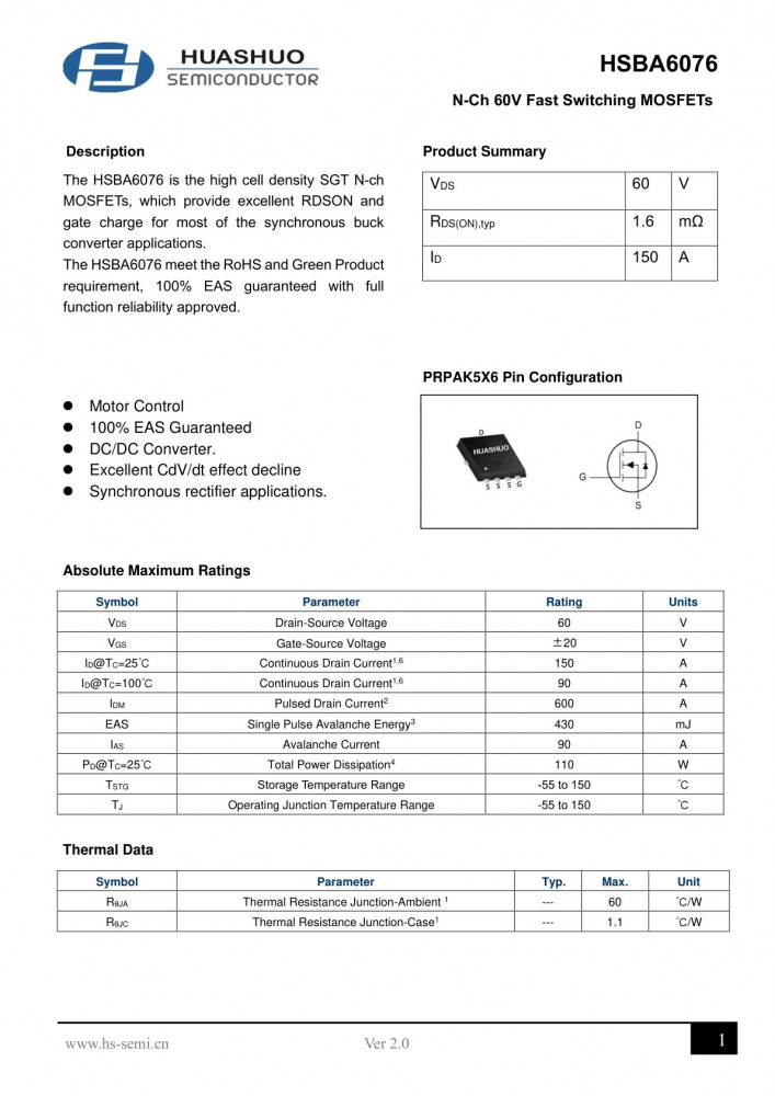HSBA6076 datasheet page 1