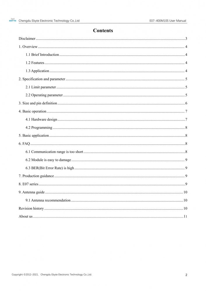 E07-400M10S datasheet page 2