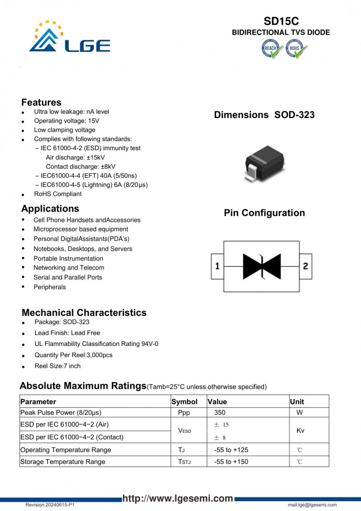 LGE SD15C datasheet page 1