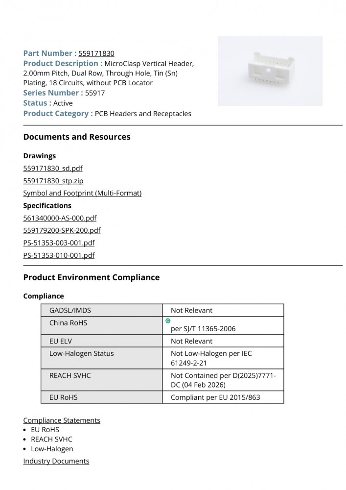 MOLEX 559171830 technical document preview, page 1