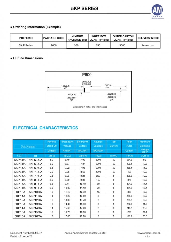 5KP36CA datasheet page 2
