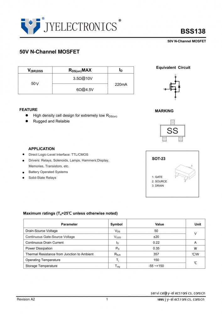 JingYang BSS138 datasheet page 1
