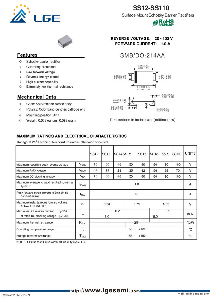 LGE SS110 datasheet page 1