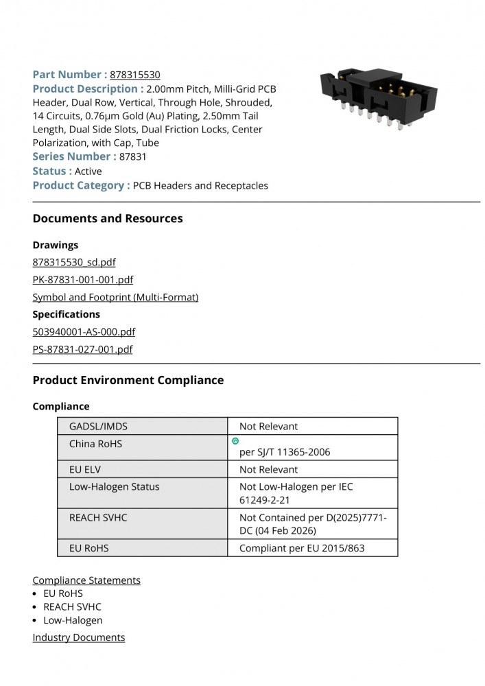 MOLEX 878315530 technical document page 1