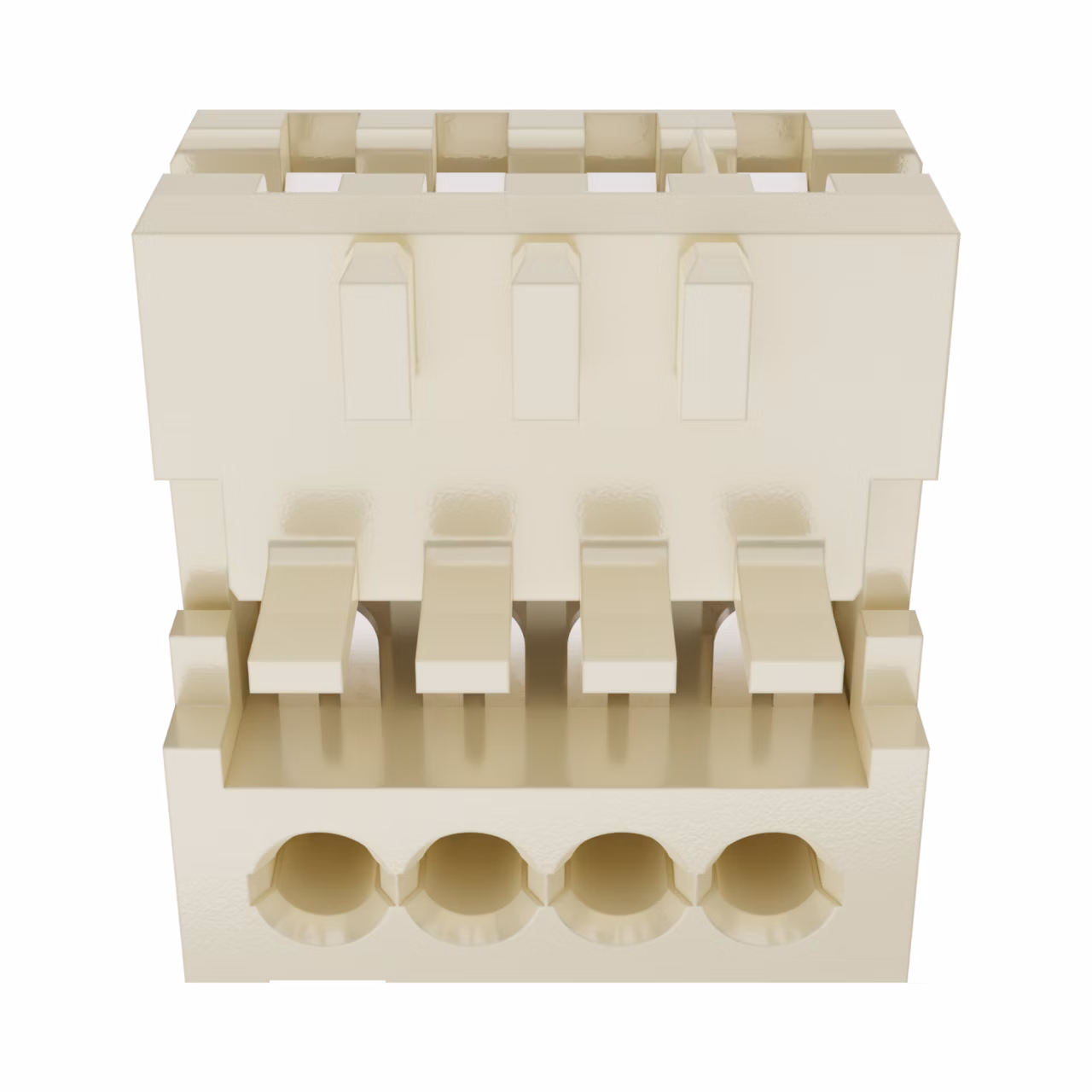 Appli-Mate RAST 2.5 Connector, 2.50mm Pitch, Female, 4 Circuits, Positions A and E Removed, Polarizing Rib Between 3/4, Locking Pips, Open Endwalls, Tin Plating for sale