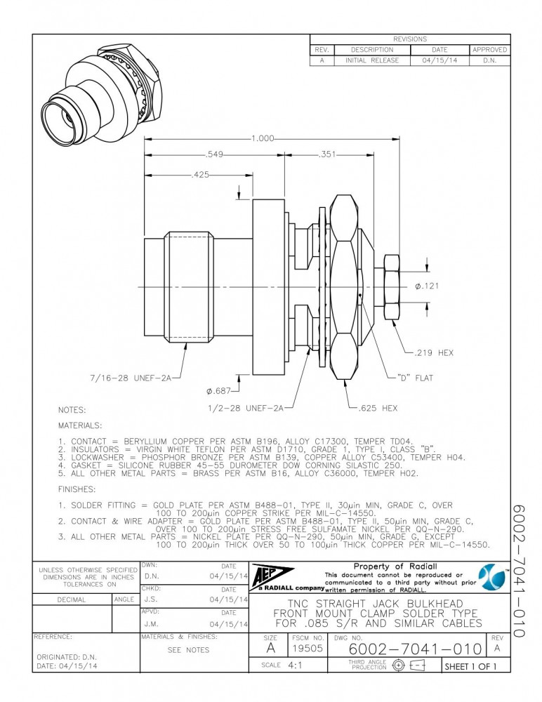 Radiall 6002-7041-010 technical drawing preview