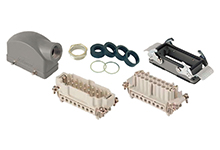 Heavy-Duty Connector Kit, 24 Pole, Series S-E Female-Male Inserts, M25 Metal Cable Gland, M25 Die-cast Aluminum Hood-Side Entry, Bulkhead Mount  Housing-Vertical, 2 Lever, Size 24B «104x27», Grey for sale