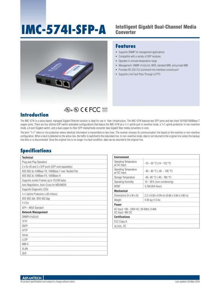 IMC-574I-SFP product documentation page 1