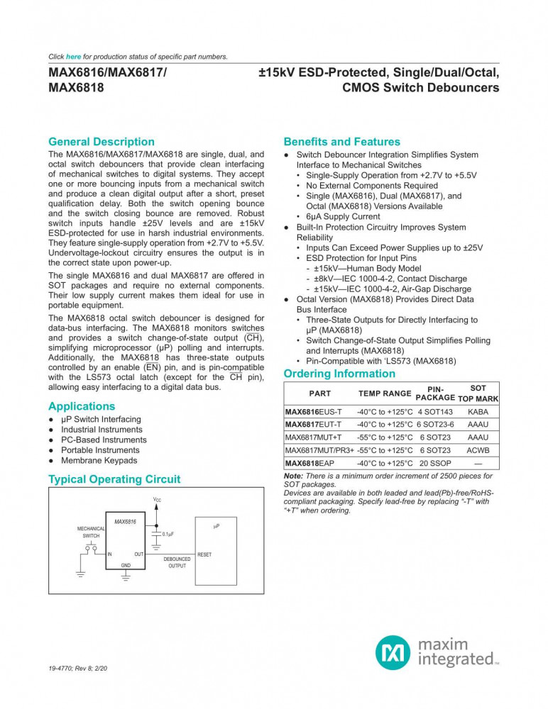 MAX6818 document page 1