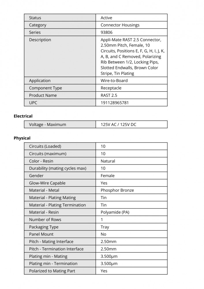 Technical document page 2 for MOLEX 938063511