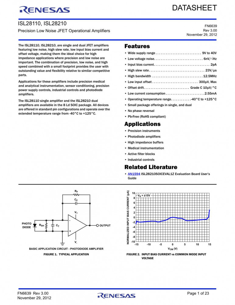 ISL28110FBZ-T7A datasheet page 1