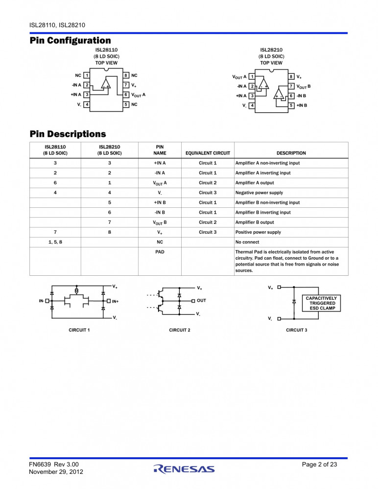 ISL28110FBZ-T7A datasheet page 2