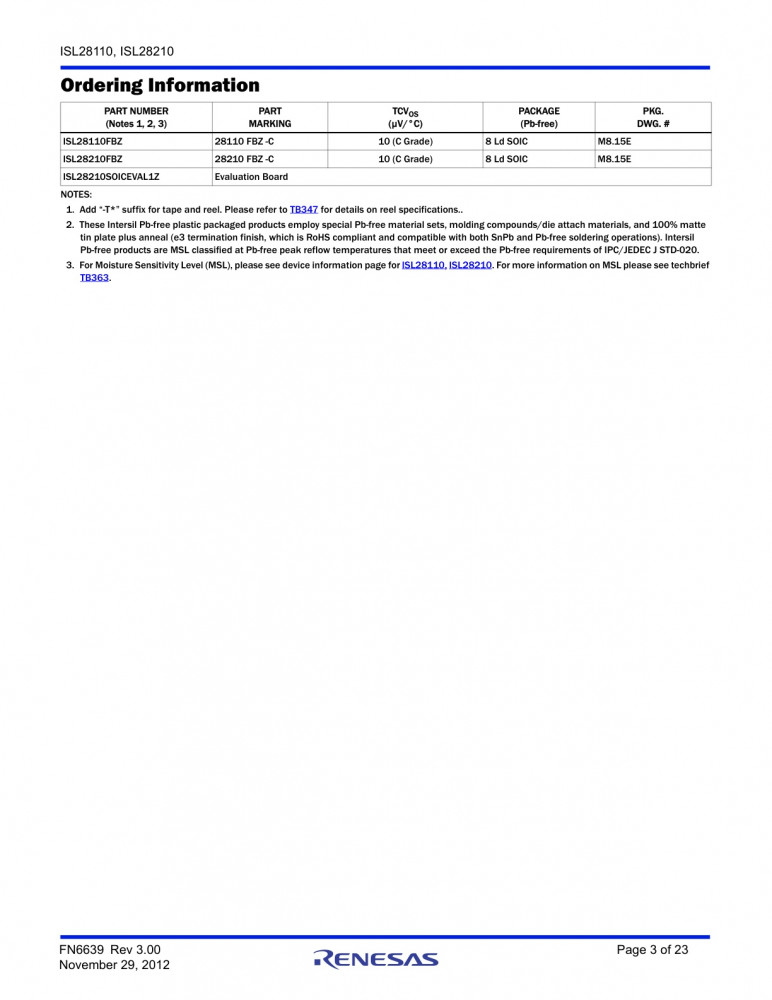 ISL28110FBZ-T7A datasheet page 3