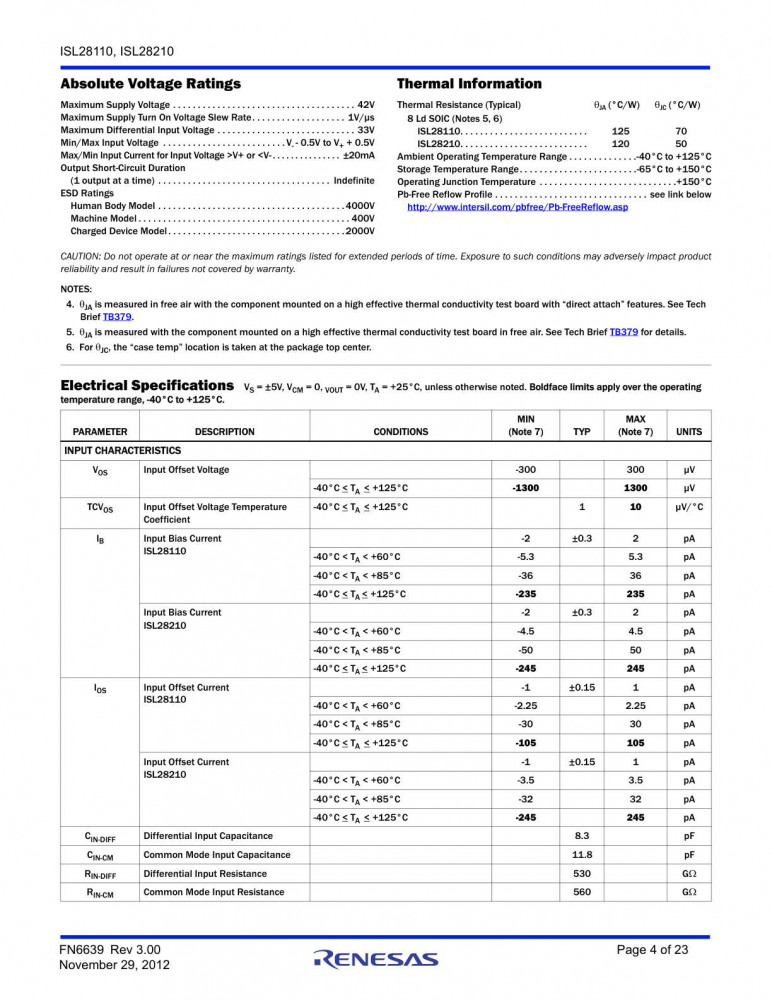 ISL28110FBZ-T7A datasheet page 4