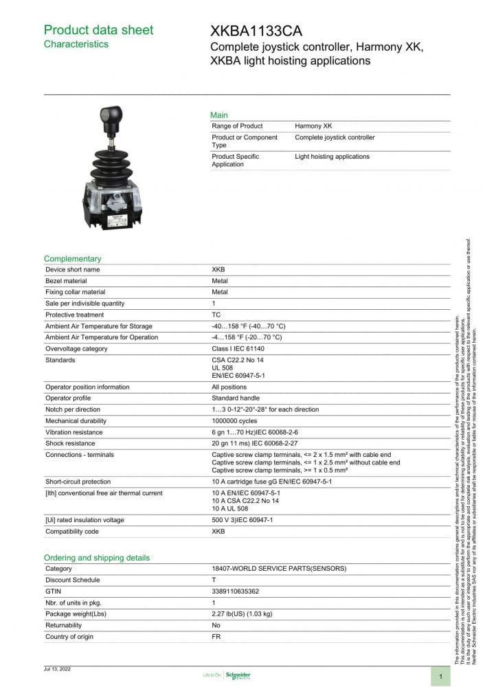 XKBA1133CA technical document page 1