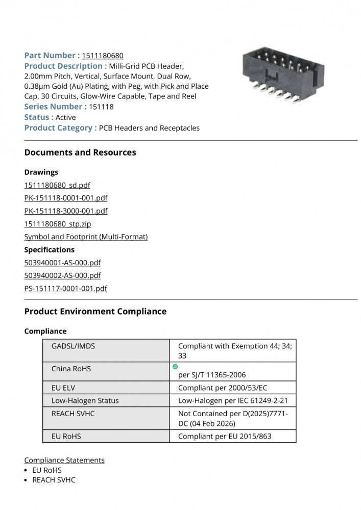 MOLEX Milli-Grid product specification page 1