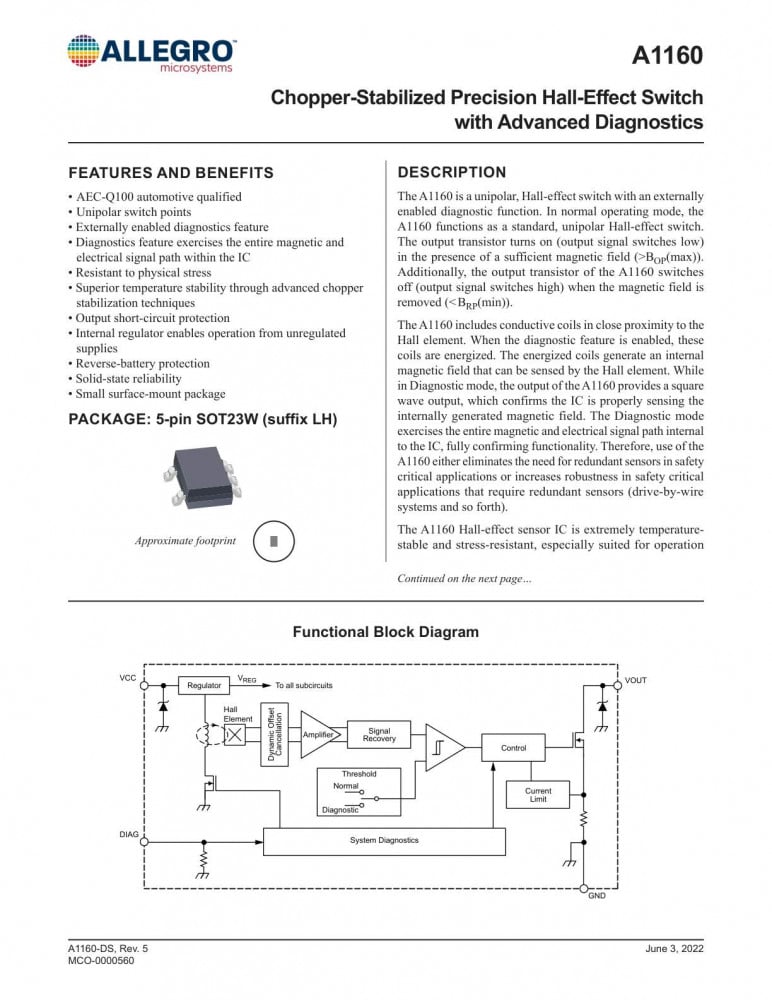 A1160 datasheet page 1