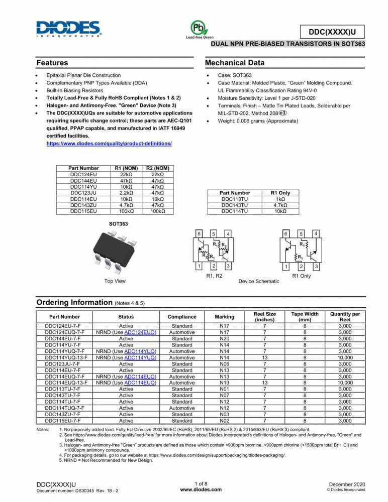 DDC114EUQ-7-F datasheet page 1