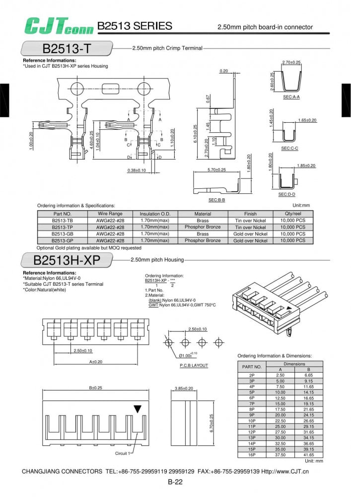 CJT B2513H-9P technical document page 2