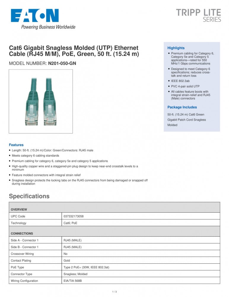 N201-050-GN technical document page 1