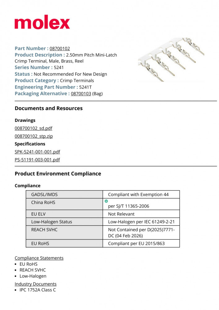 Connector specification document, page 1