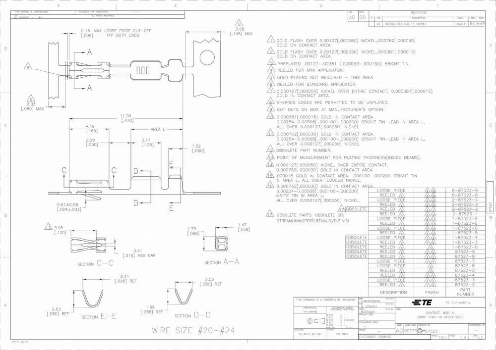 TE Connectivity 6-87523-9 controlled drawing preview