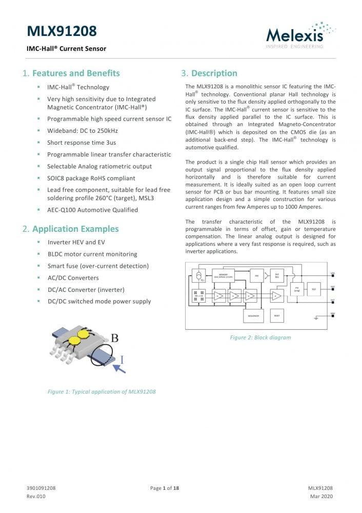 MLX91208 technical document page 1