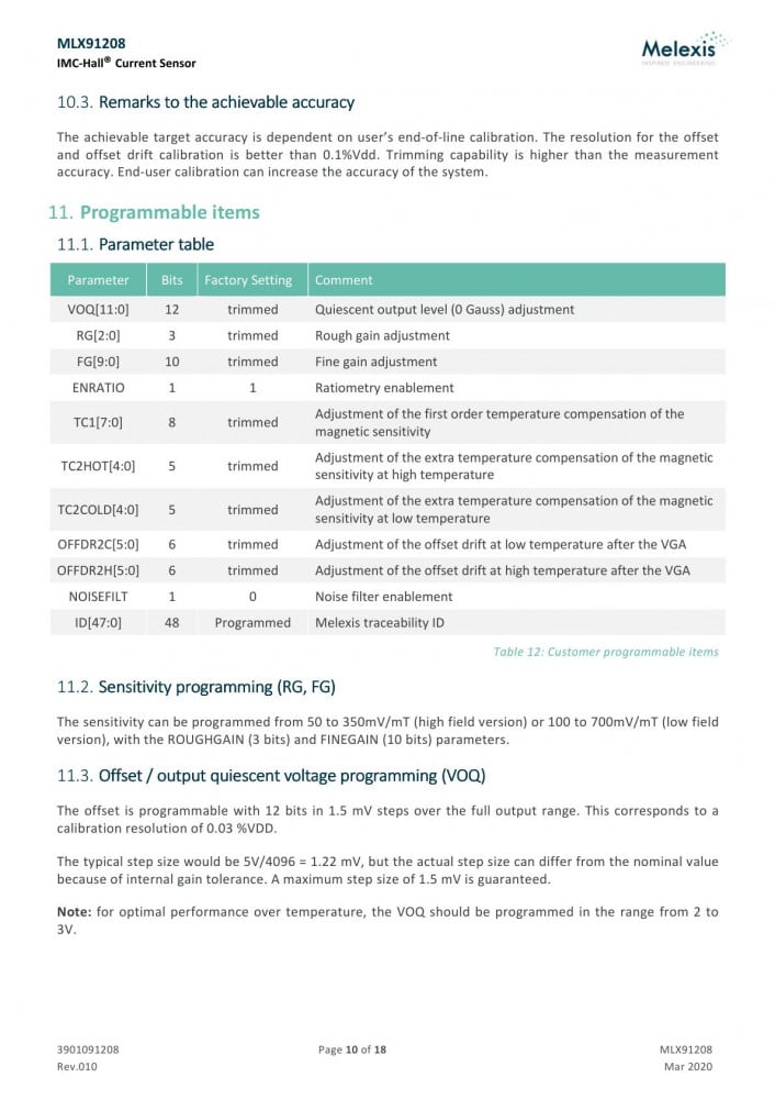 MLX91208 technical document page 10