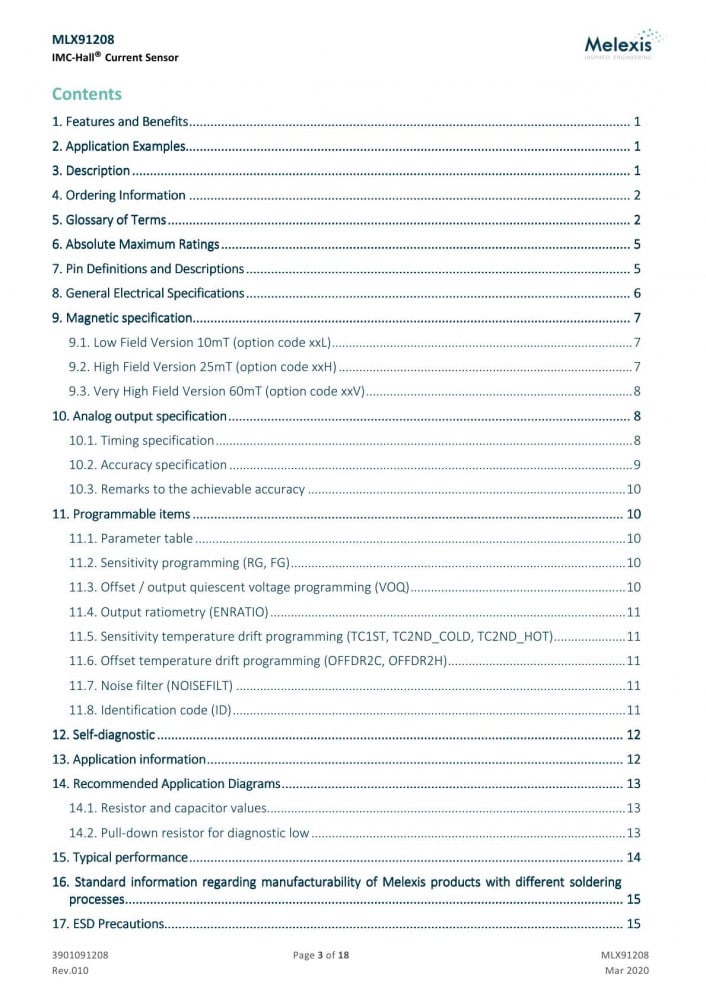 MLX91208 technical document page 3
