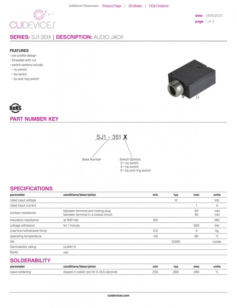 SJ1-3513 product document page 1
