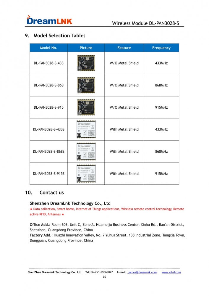 DL-PAN3028-S datasheet page 10