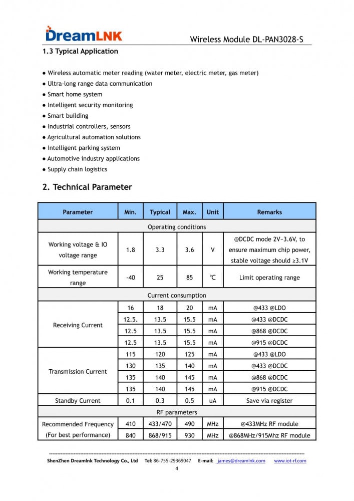 DL-PAN3028-S datasheet page 4