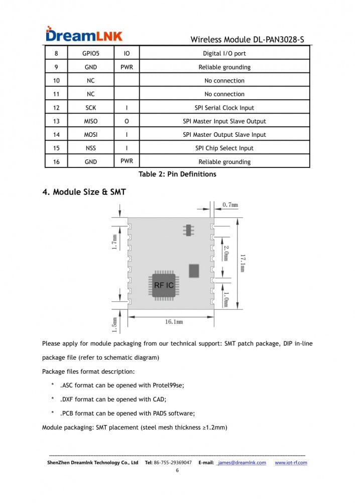 DL-PAN3028-S datasheet page 6
