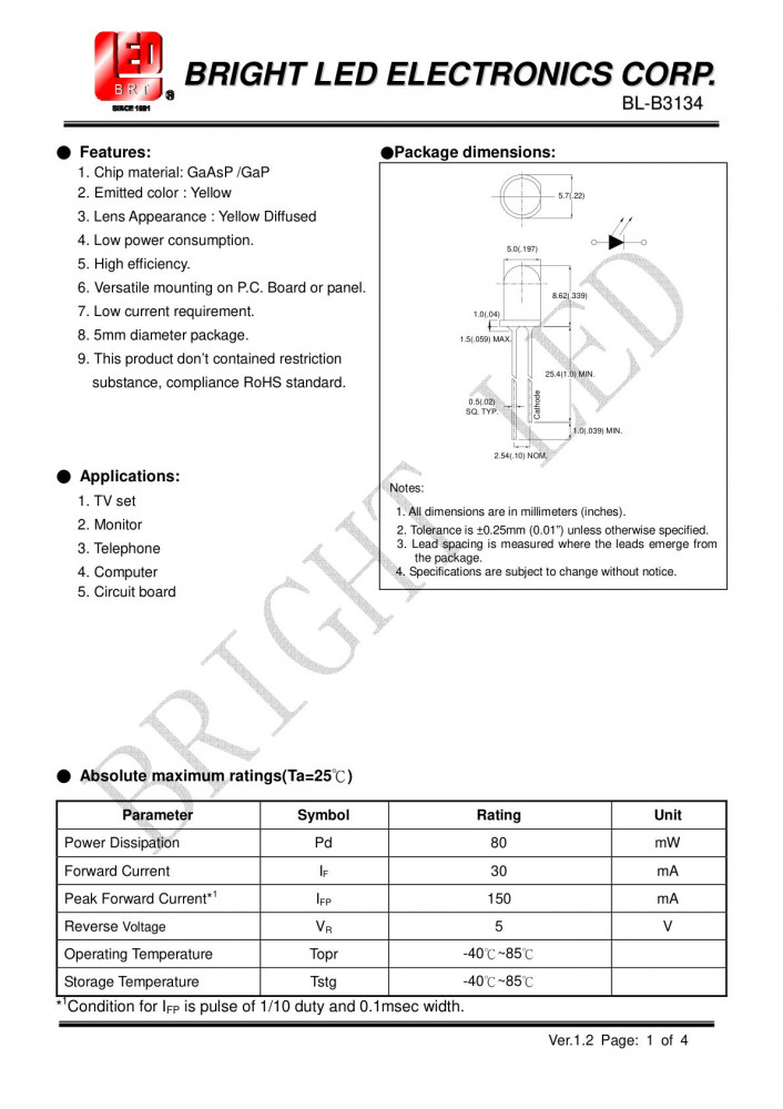 BL-B3134 technical document page 1