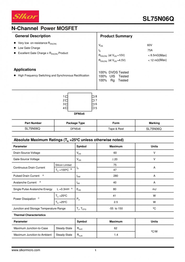 SL75N06Q datasheet preview, page 1