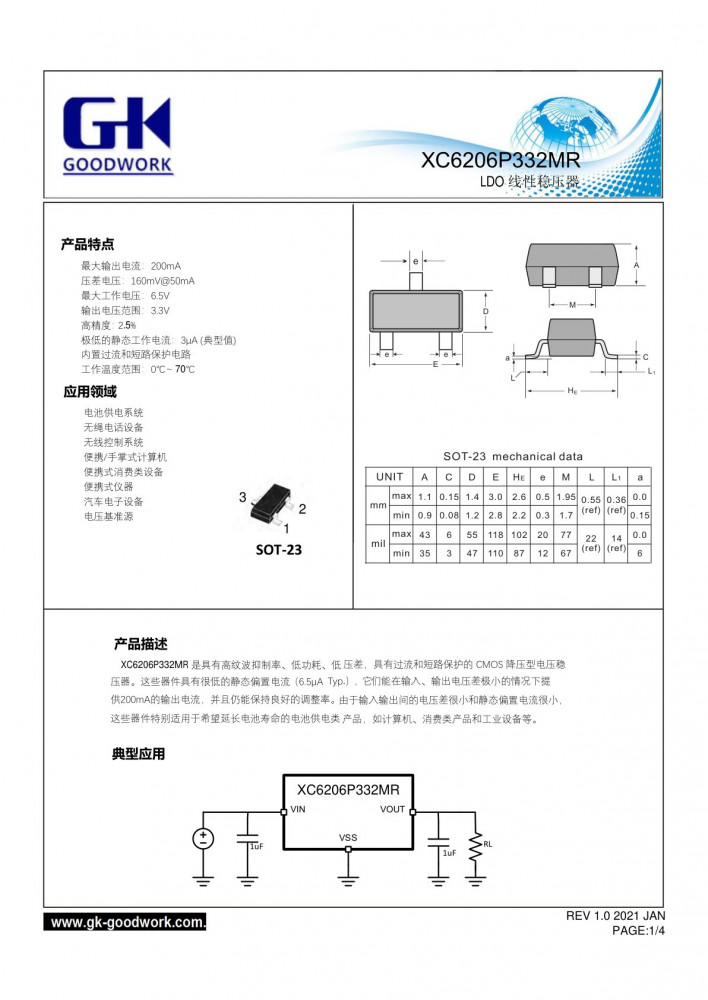 XC6206P332MR technical document page 1