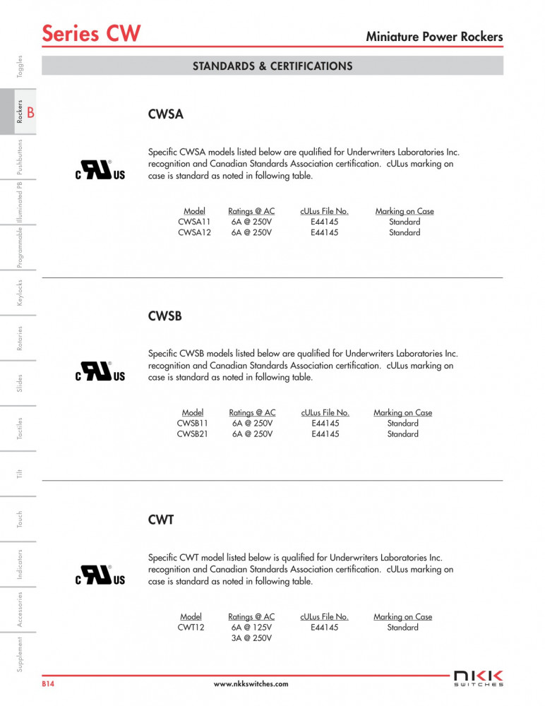 NKK Switches CWS series technical document, page 3